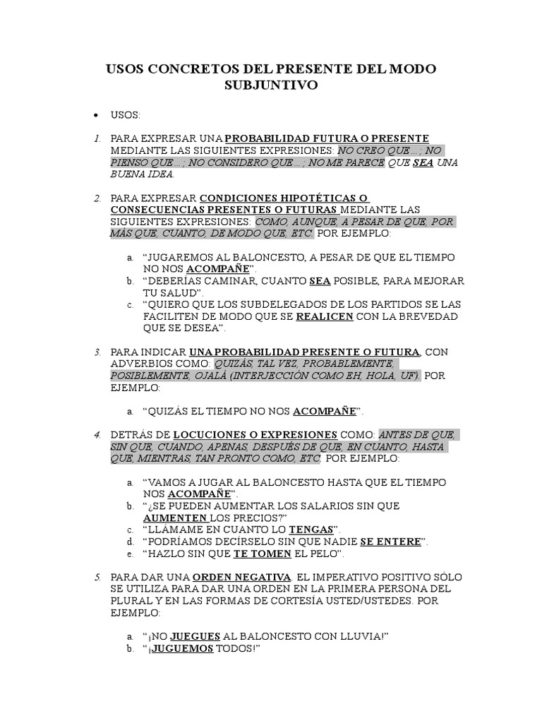 Usos del Presente del Subjuntivo | PDF | Onomástica | Verbo