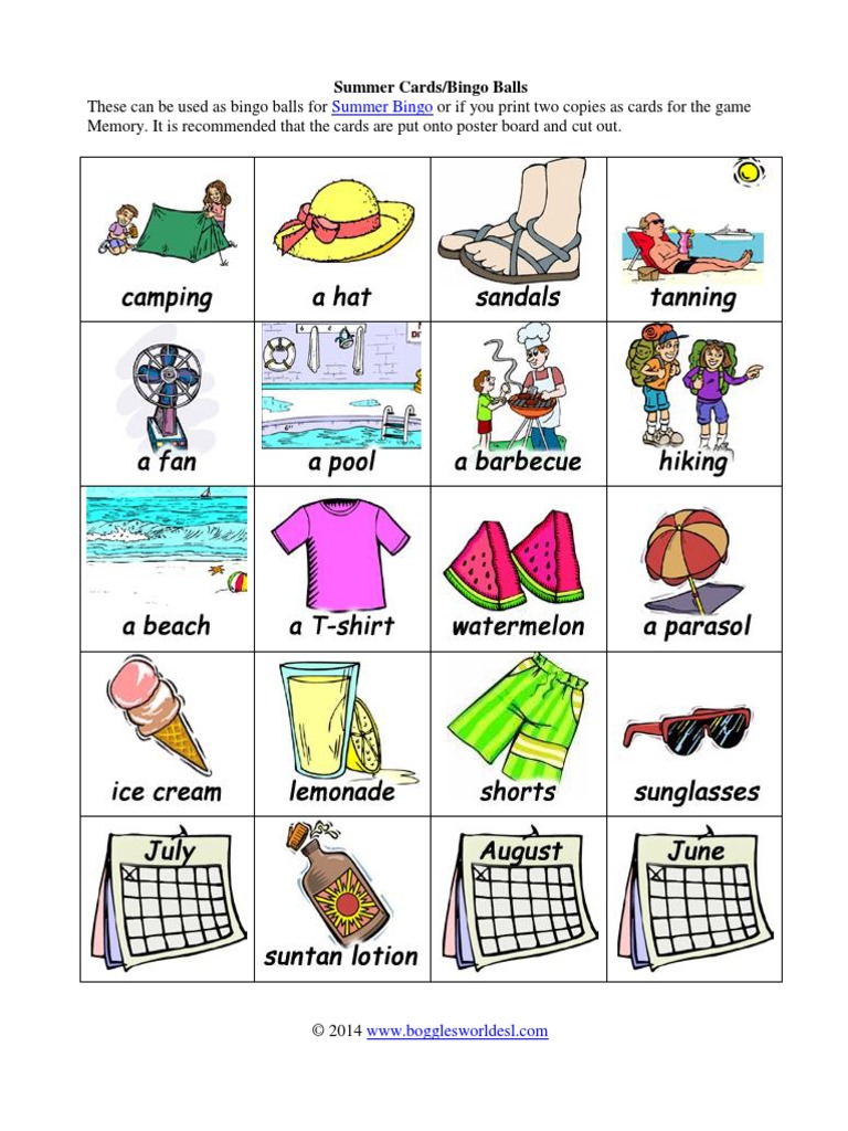 Summer Bingo Cards | PDF | Sports & Recreation | Home & Garden