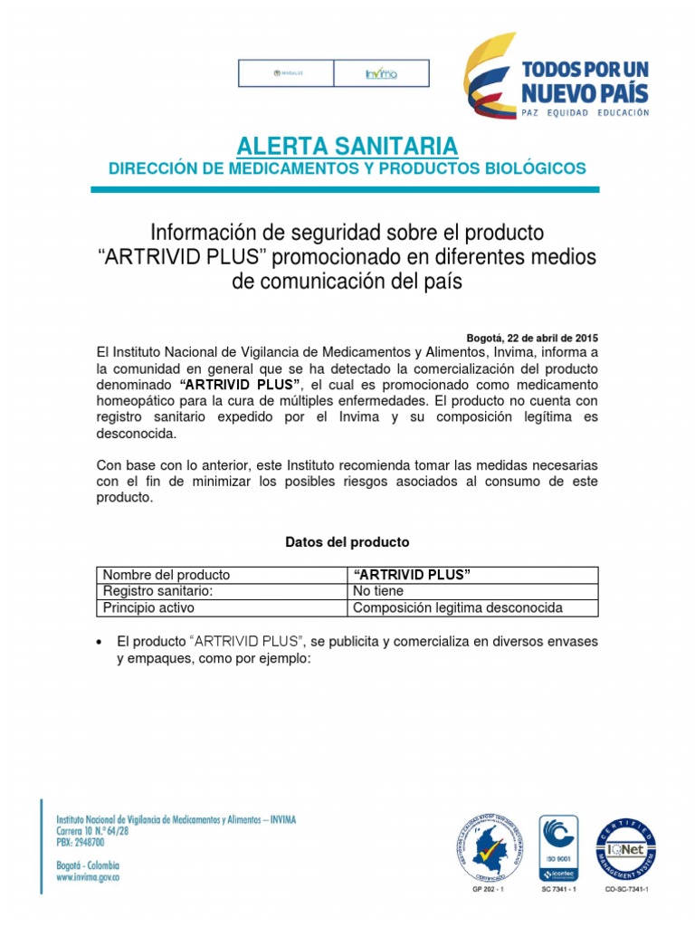 Artrivid Plus | PDF | Farmacovigilancia | Medicamentos con receta