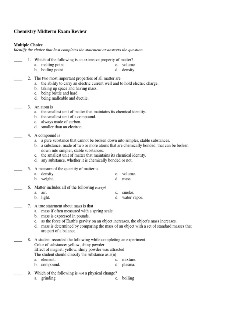 Chemistry Midterm Exam Review Guide | PDF | Chemical Polarity | Ionic ...