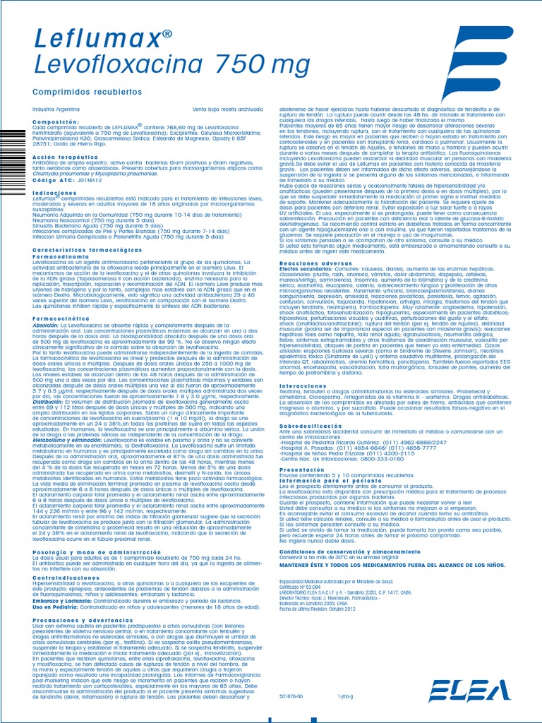 Leflumax 750mg Prospecto ELEA | PDF | Especialidades Medicas | Medicina ...