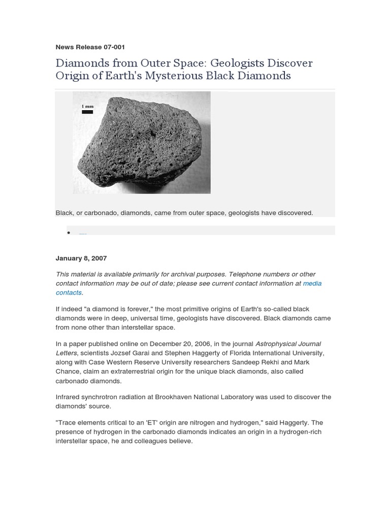 Diamonds From Outer Space: Geologists Discover Origin of Earth's ...