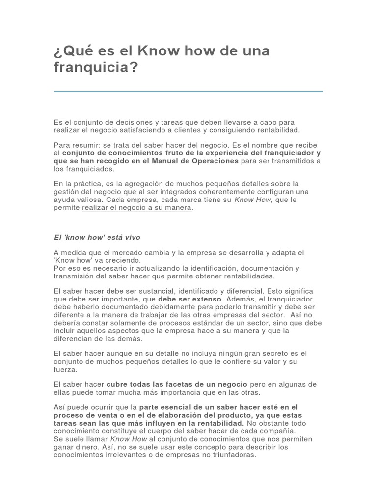 Qué Es El Know How de Una Franquicia | PDF | Franquiciamiento | Saber como