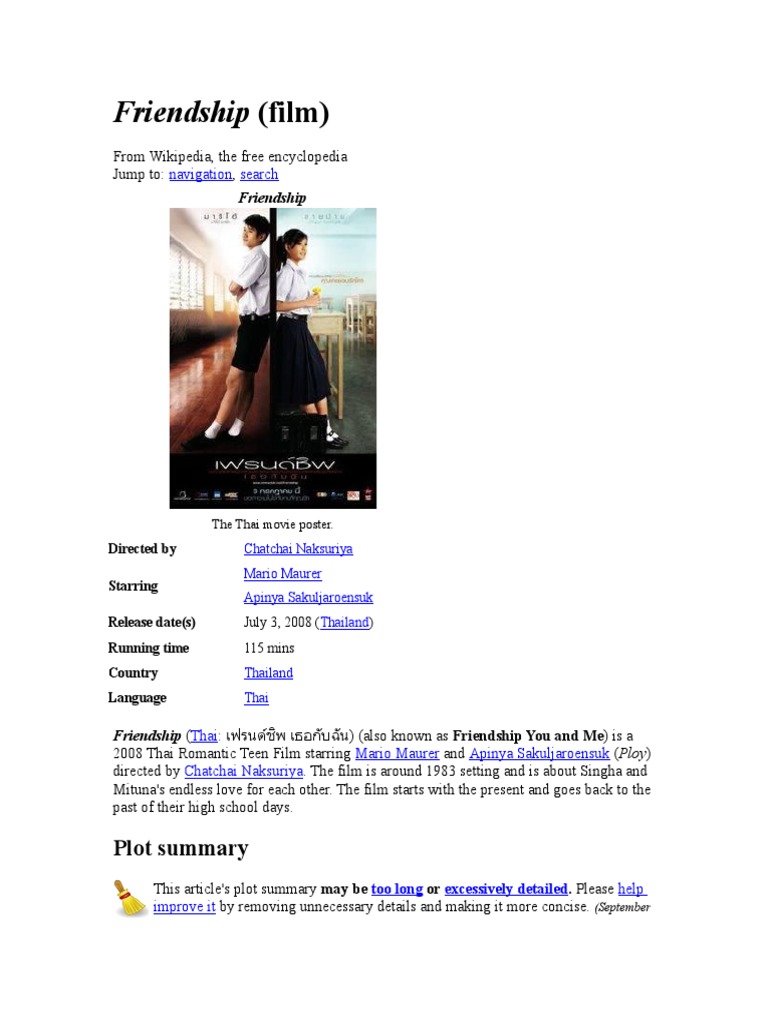 Friendship (Film) : Plot Summary | PDF | Leisure