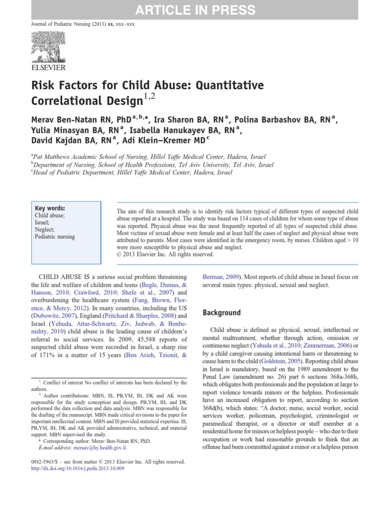 Risk Factors For Child Abuse Quantitative Correlational Design ...