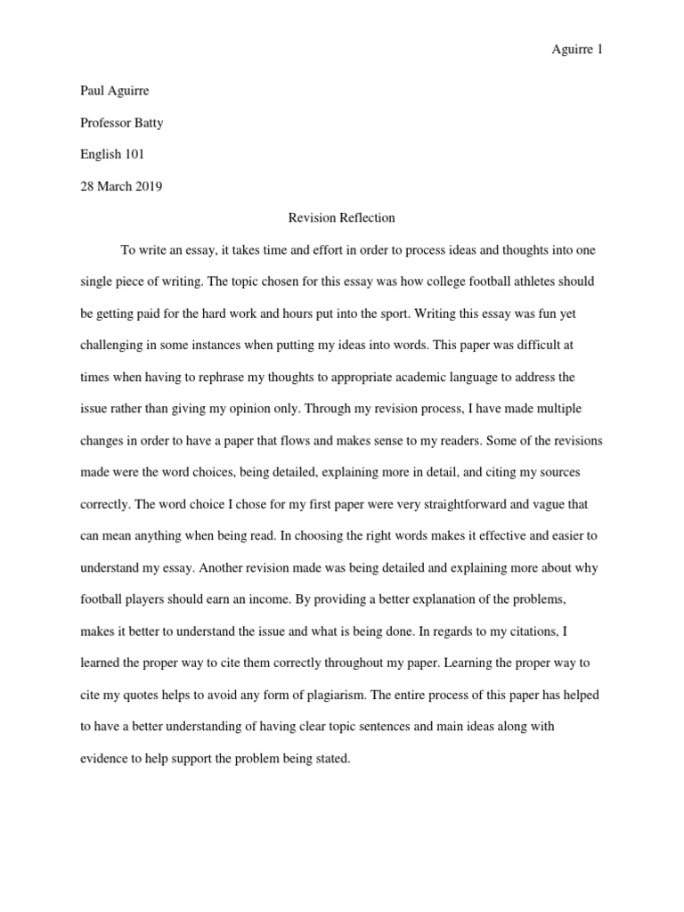 Revision Reflection Essay 1