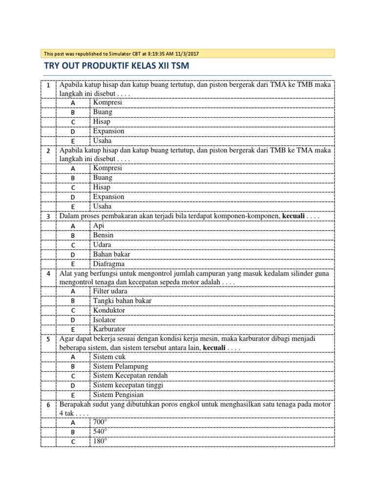 Soal Try Out Kelas Xii TSM | PDF