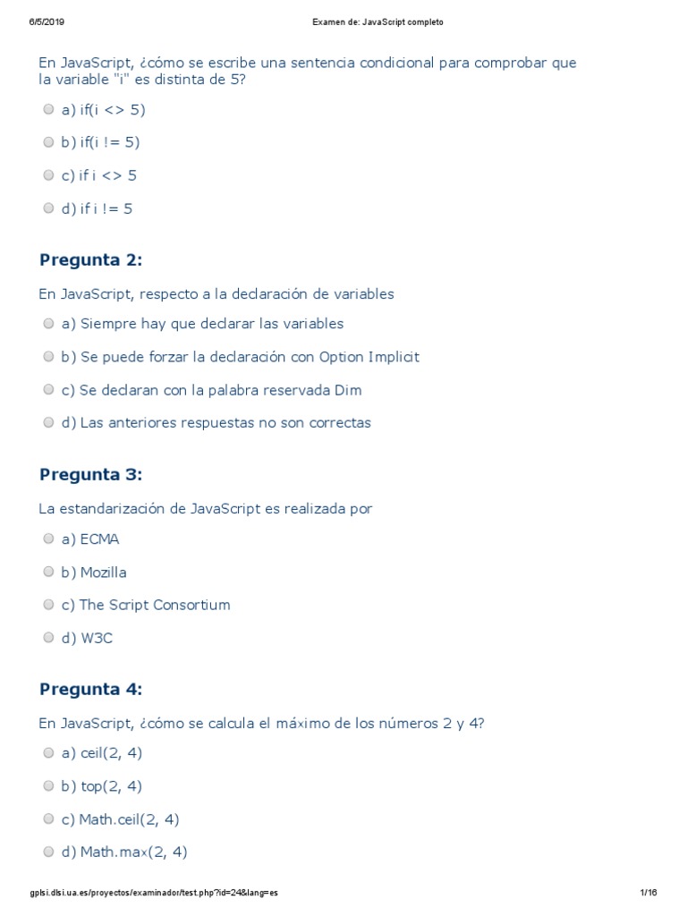 Examen de - JavaScript Completo | PDF | Script Java | Desarrollo web