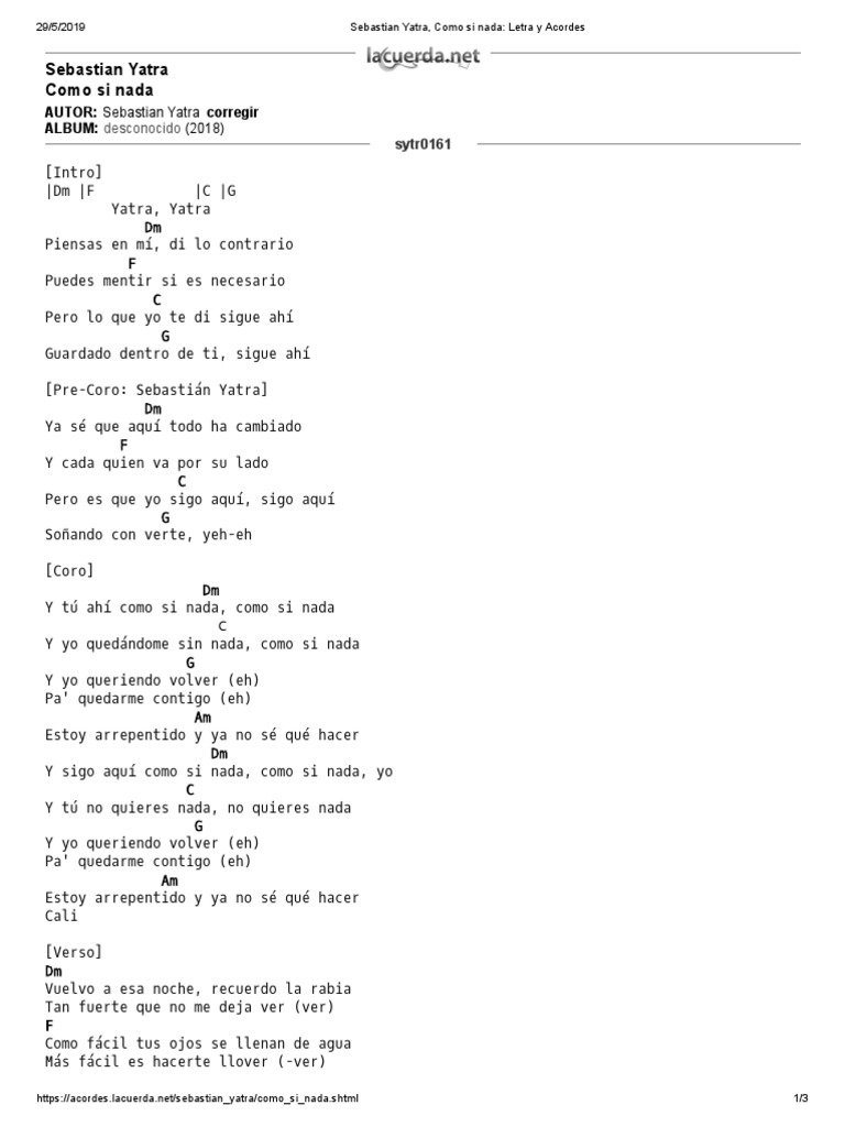 Sebastian Yatra, Como Si Nada - Letra y Acordes | PDF | Ocio