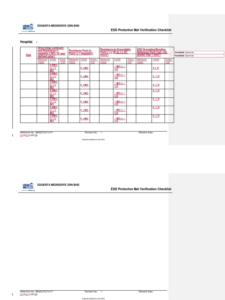 336 6522 BEMS (TS) 714 F1 - Anti Static Check Log Sheet | PDF ...