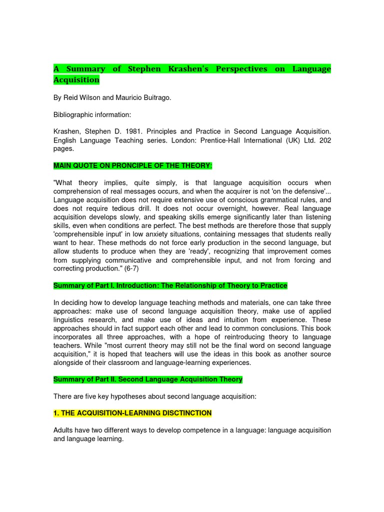 Providing Comprehensible Input: A Summary of Stephen Krashen's Five ...