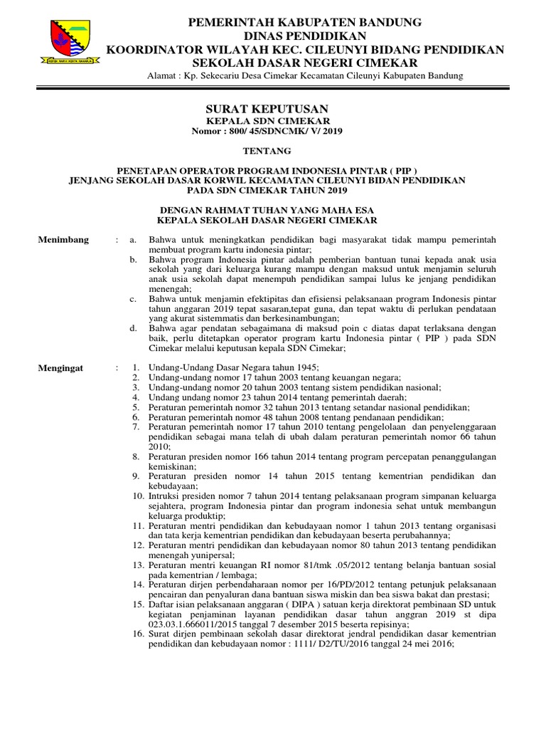 Surat Keputusan Pengelola Pip | PDF