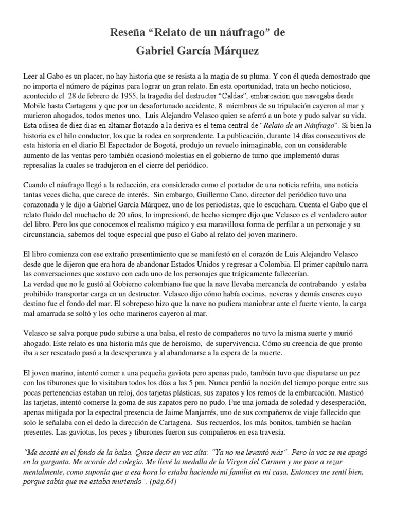 Reseña Relato de Un Naufrago | PDF | Gabriel García Márquez