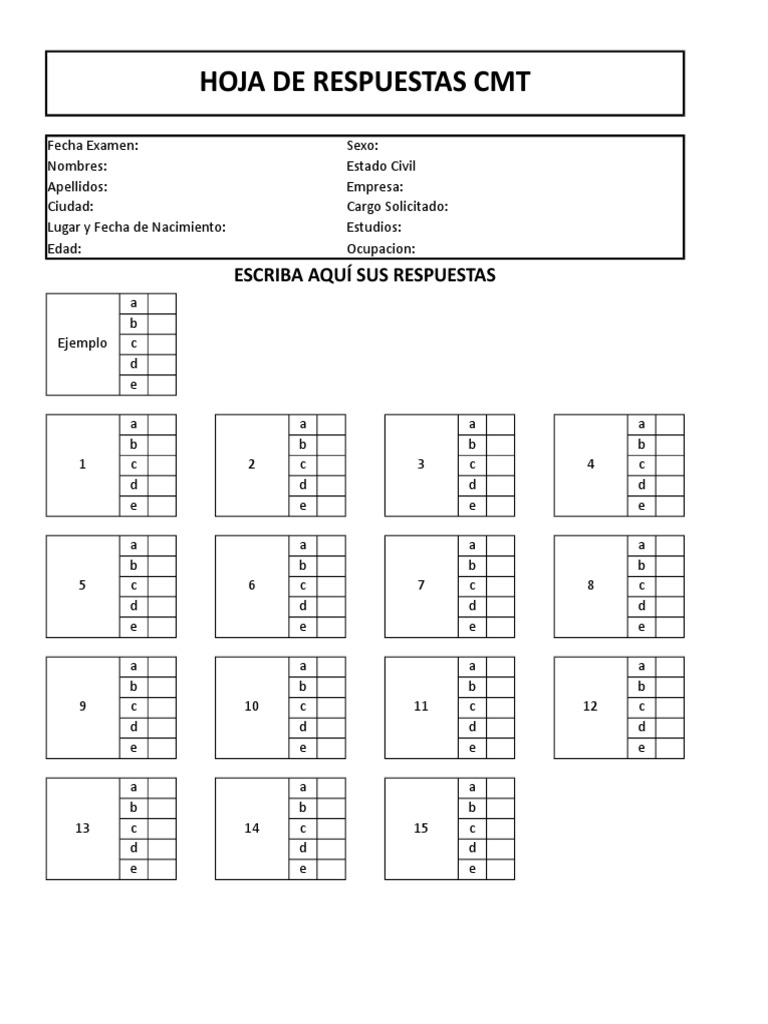 CMT Hoja de Respuestas | PDF