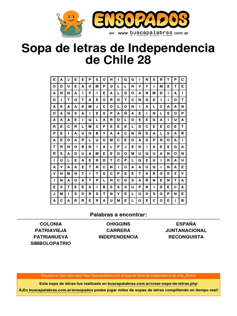 Sopa de Letras de Independencia de Chile 28 | PDF | Ocio