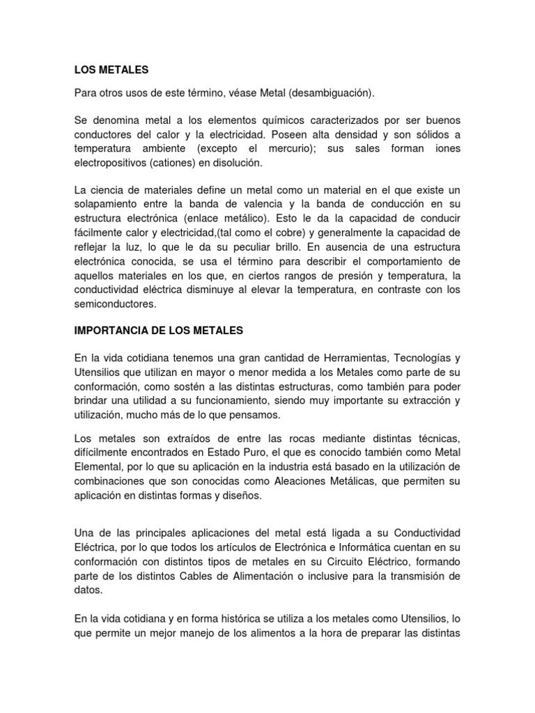 Propiedades y Usos de los Metales | PDF | Rieles | Química