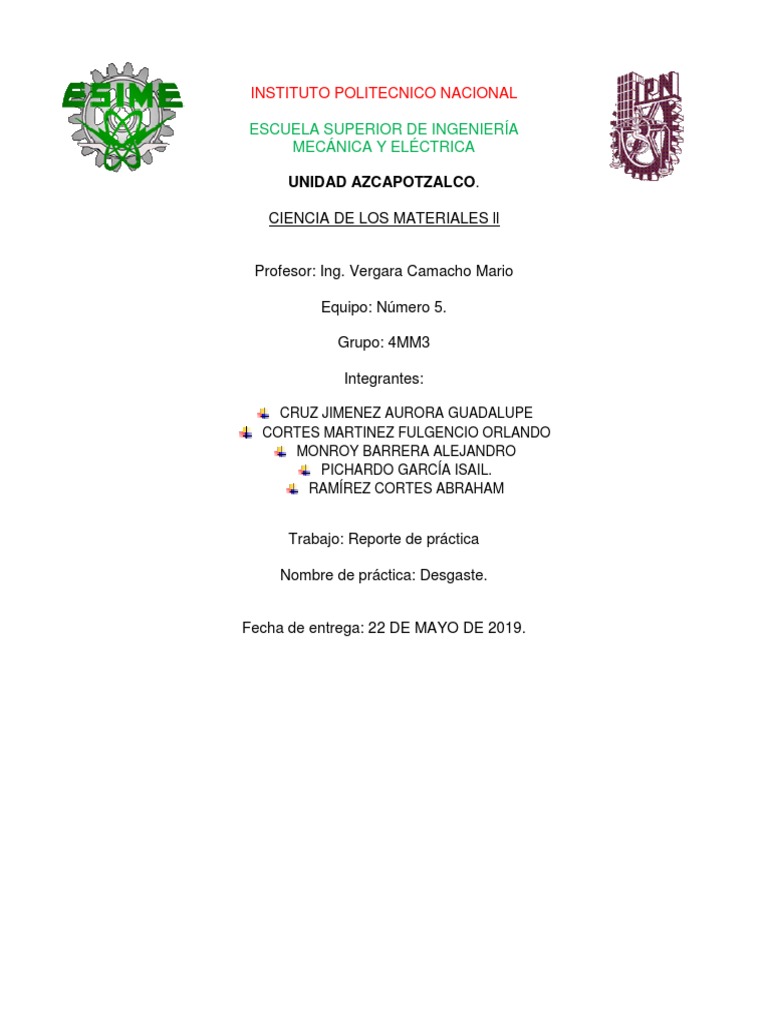 Práctica de Desgaste | PDF | Fricción | Pi