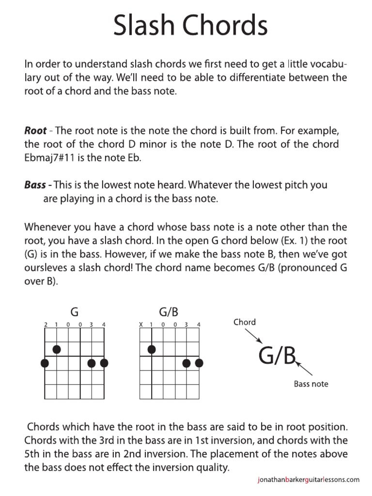 Slash Chords - Jonathan Barker Guitar Lessons PDF | PDF