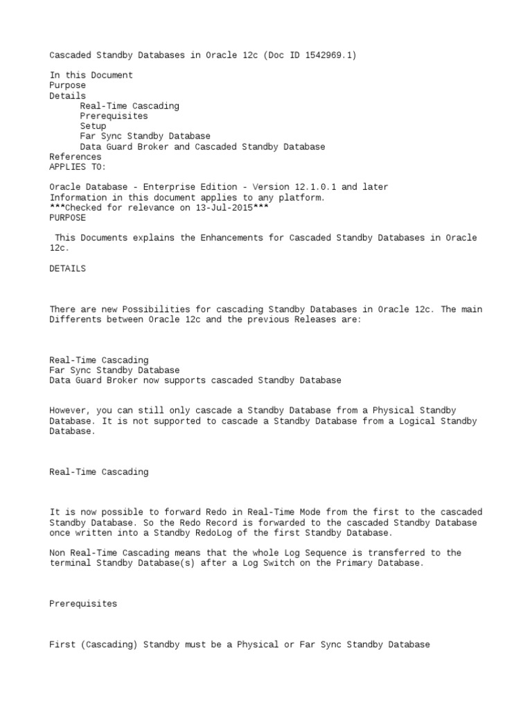 12c Cascade Odg | PDF | Oracle Database | Databases