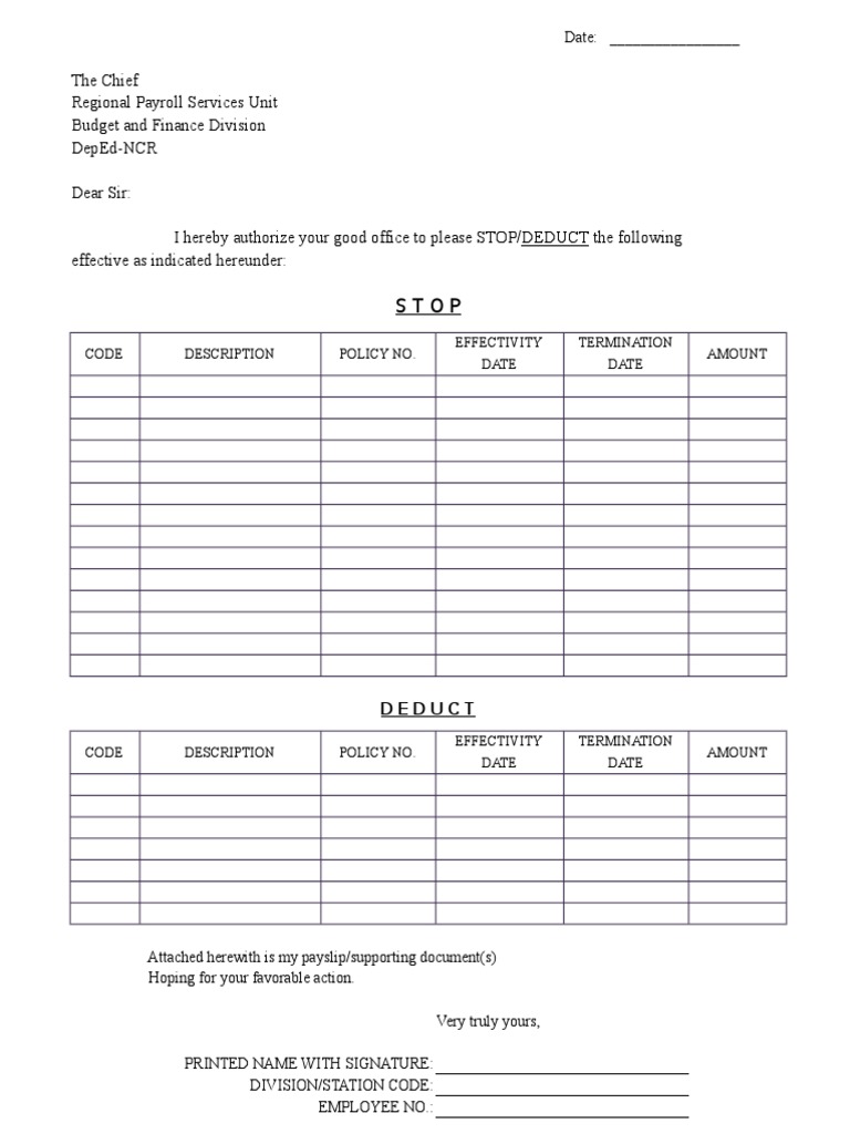Payroll Deduction Authorization Form | PDF