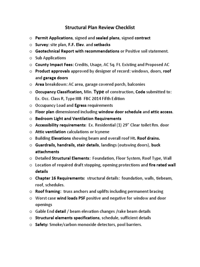 Structural Plan Review Checklist: Attachments | PDF