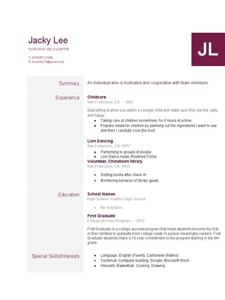 Jacky Lee Resume Final Edit | PDF