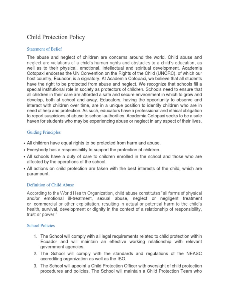 Child Protection Policy: Statement of Belief | PDF | Child Protection ...