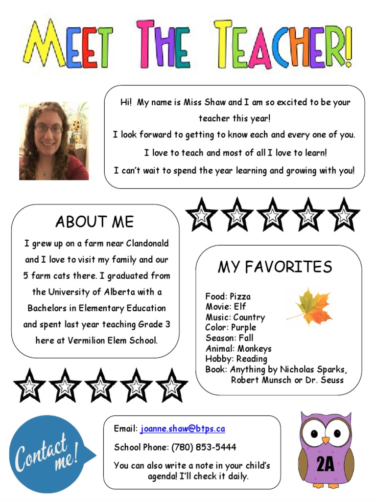 Meet The Teacher 2 - Editable Page | PDF