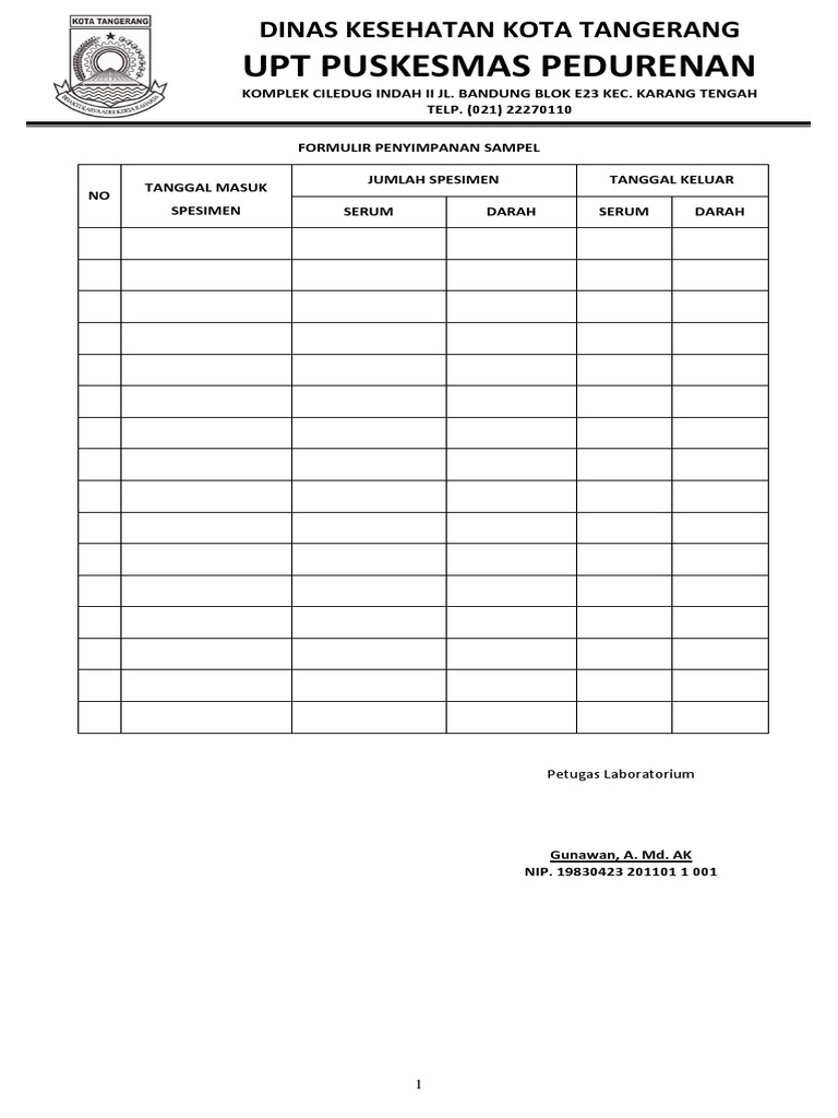 Formulir Penyimpanan Sampel Laboratorium | PDF