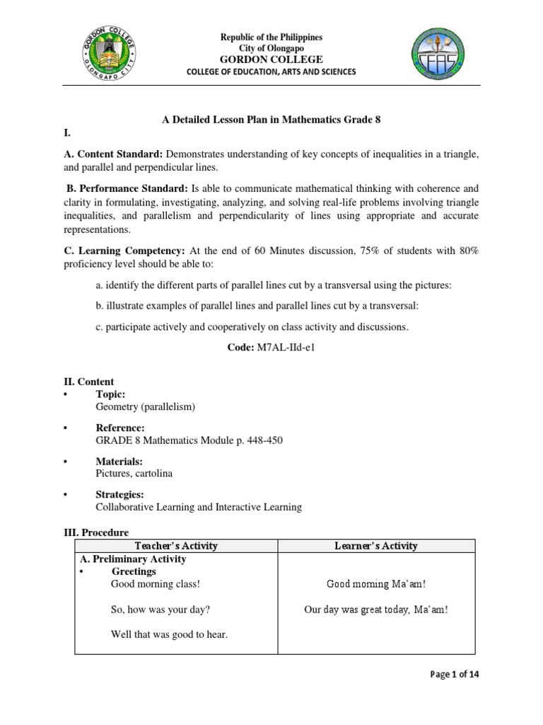 Lesson Plan | PDF | Geometry | Cognition