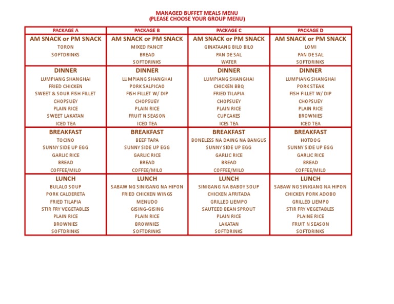 Managed Buffet Meal Packages | PDF | Lunch | Cooking