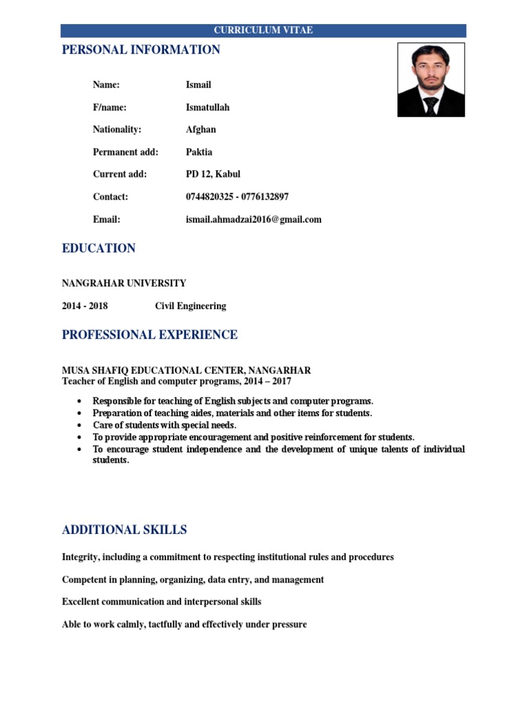 Personal Information: Curriculum Vitae | PDF