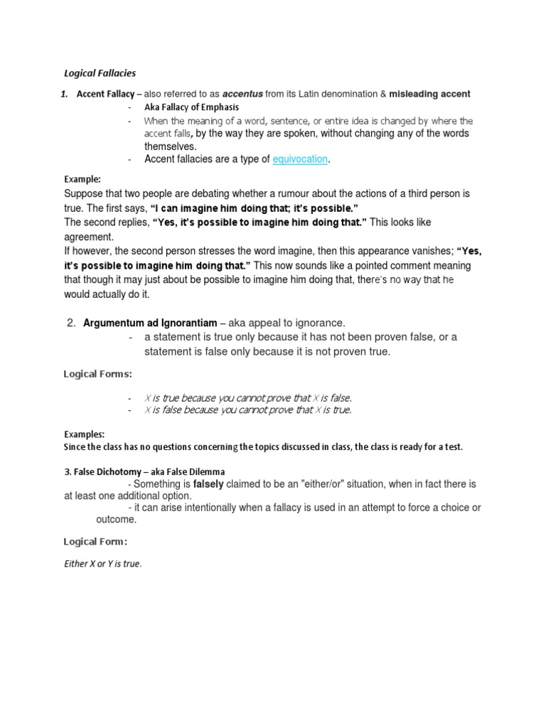 Logical Fallacies: 1. Accent Fallacy | PDF
