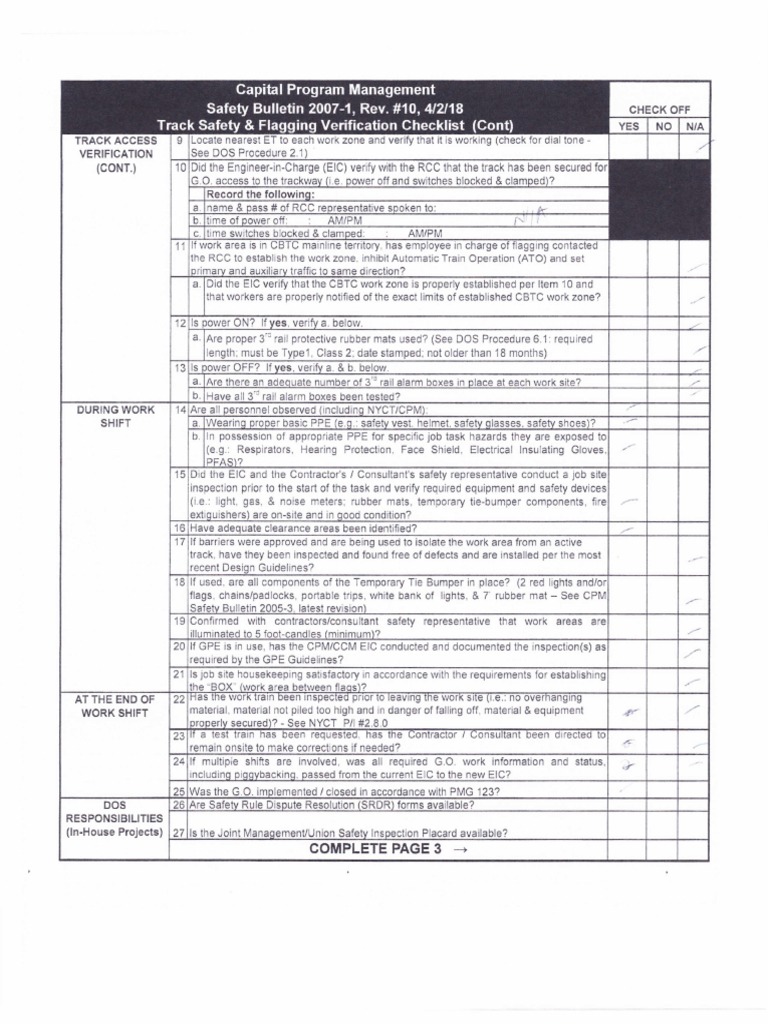 0418MC 04.17.19 Form 25 CPM Flagging Checklist 28th ST | PDF | Personal ...