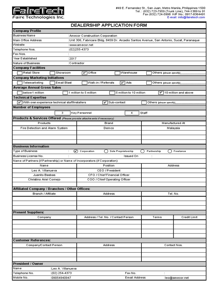 Dealership Application Form: (Please Provide Attachments If Necessary) | PDF | Fax | Business