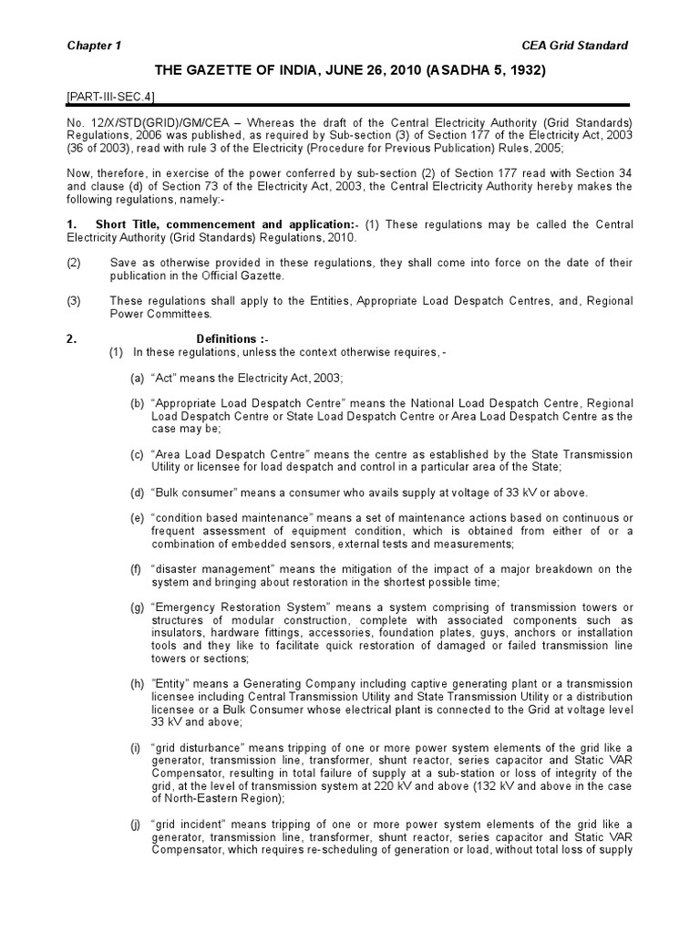 CEA Grid Standard | PDF | Electric Power Transmission | Electrical Grid