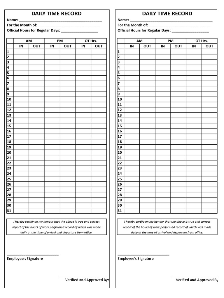 Daily Time Record Daily Time Record | PDF