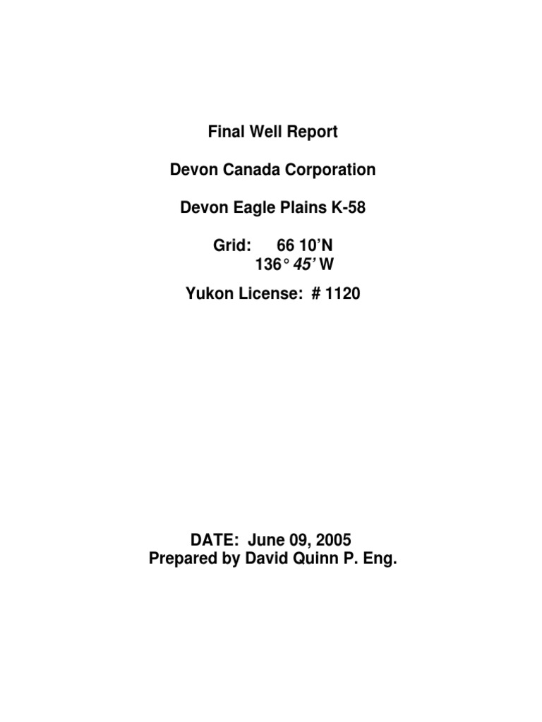 Final Well Report Devon Canada Corporation Devon Eagle Plains K-58 Grid ...