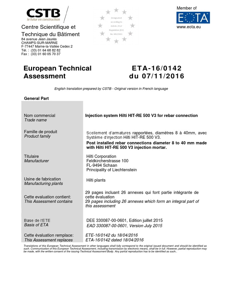 Hilti HIT-RE 500 V3 Technical Data | PDF | Concrete | Galvanization