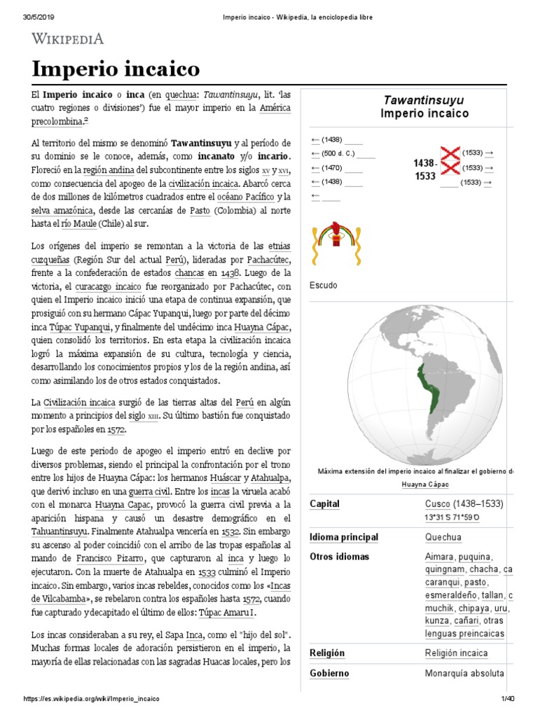 Imperio Incaico - Wikipedia, La Enciclopedia Libre PDF | PDF | Imperio Inca