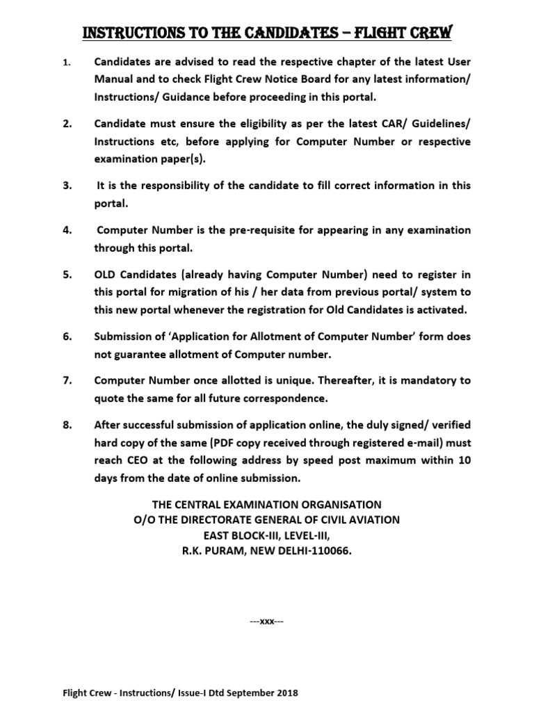Guidelines for Flight Crew Candidates on Registration and Examination ...