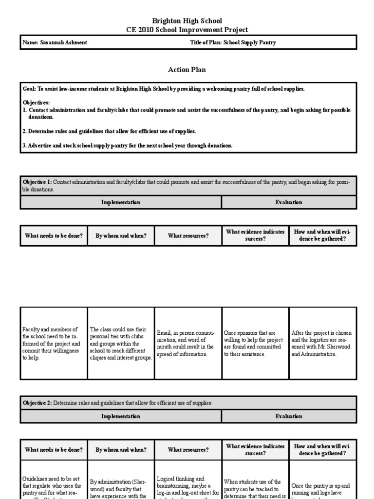 Action Plan Template Bhs 281 29 1 | PDF | Behavior Modification | Cognition