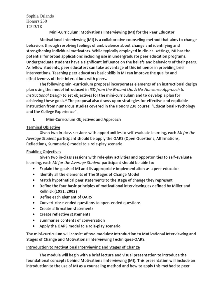 Mini-Curriculum Final Project | PDF | Instructional Design | Motivation