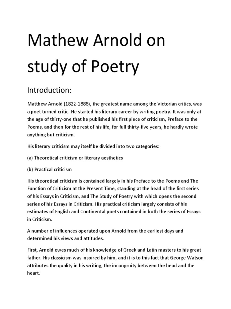 Mathew Arnold On Study of Poetry | PDF | John Dryden | Poetry