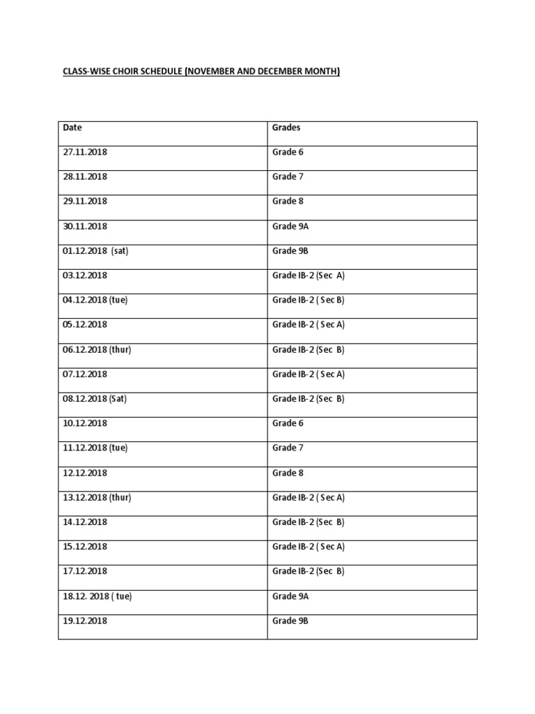 Class Wise Choir Schedule | PDF