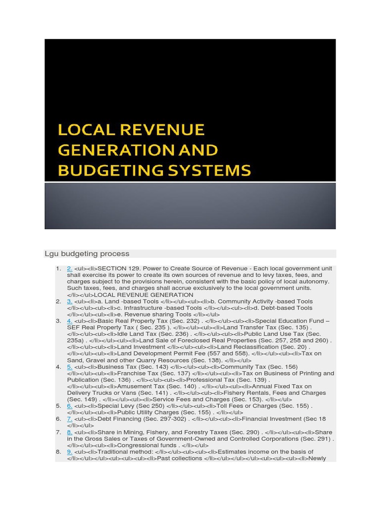 Lgu budgeting process | Taxes | Budget