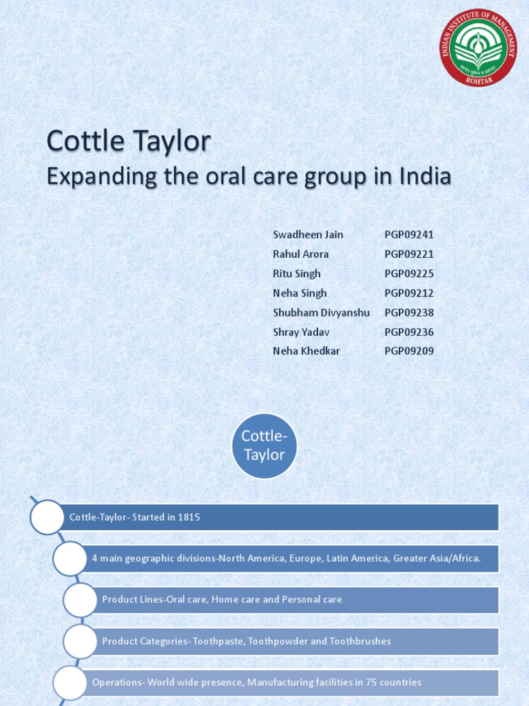 Cottle Taylor: Expanding The Oral Care Group in India | PDF ...