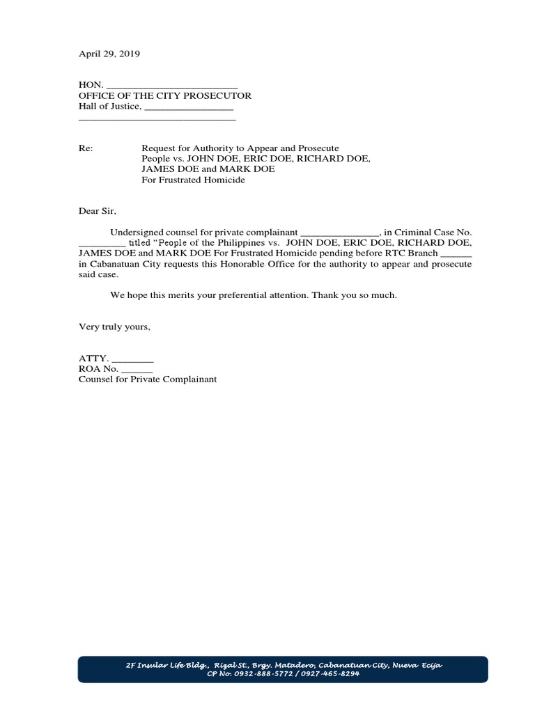 Request Letter Authority To Prosecute1 | PDF