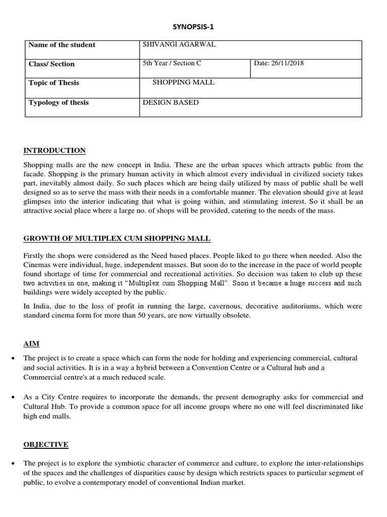 Name of The Student Class/ Section Topic of Thesis: Synopsis-1 | PDF ...