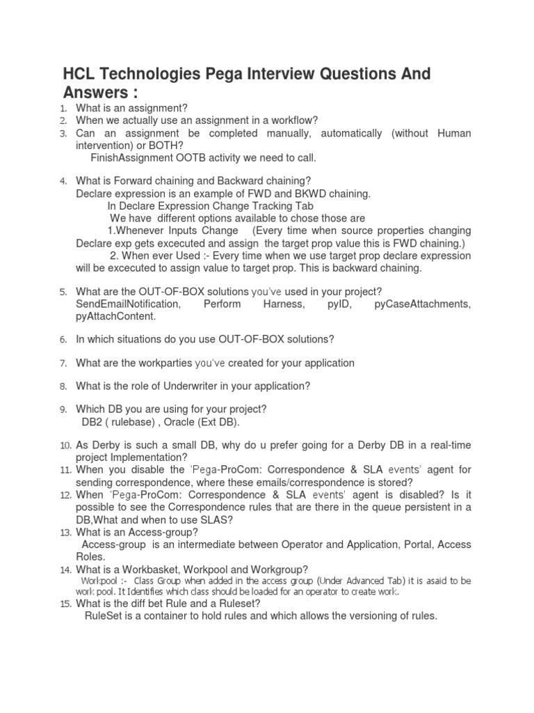Hcl Technologies Pega Interview Questions And Answers Download Free Pdf Object Computer